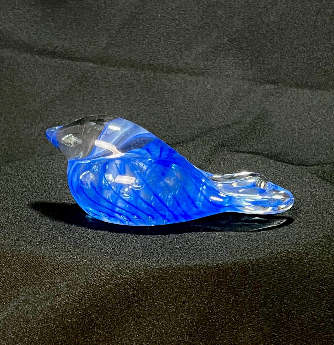 Blue Bird Art Glass Figurine: Encased Swirl Design - Etsy