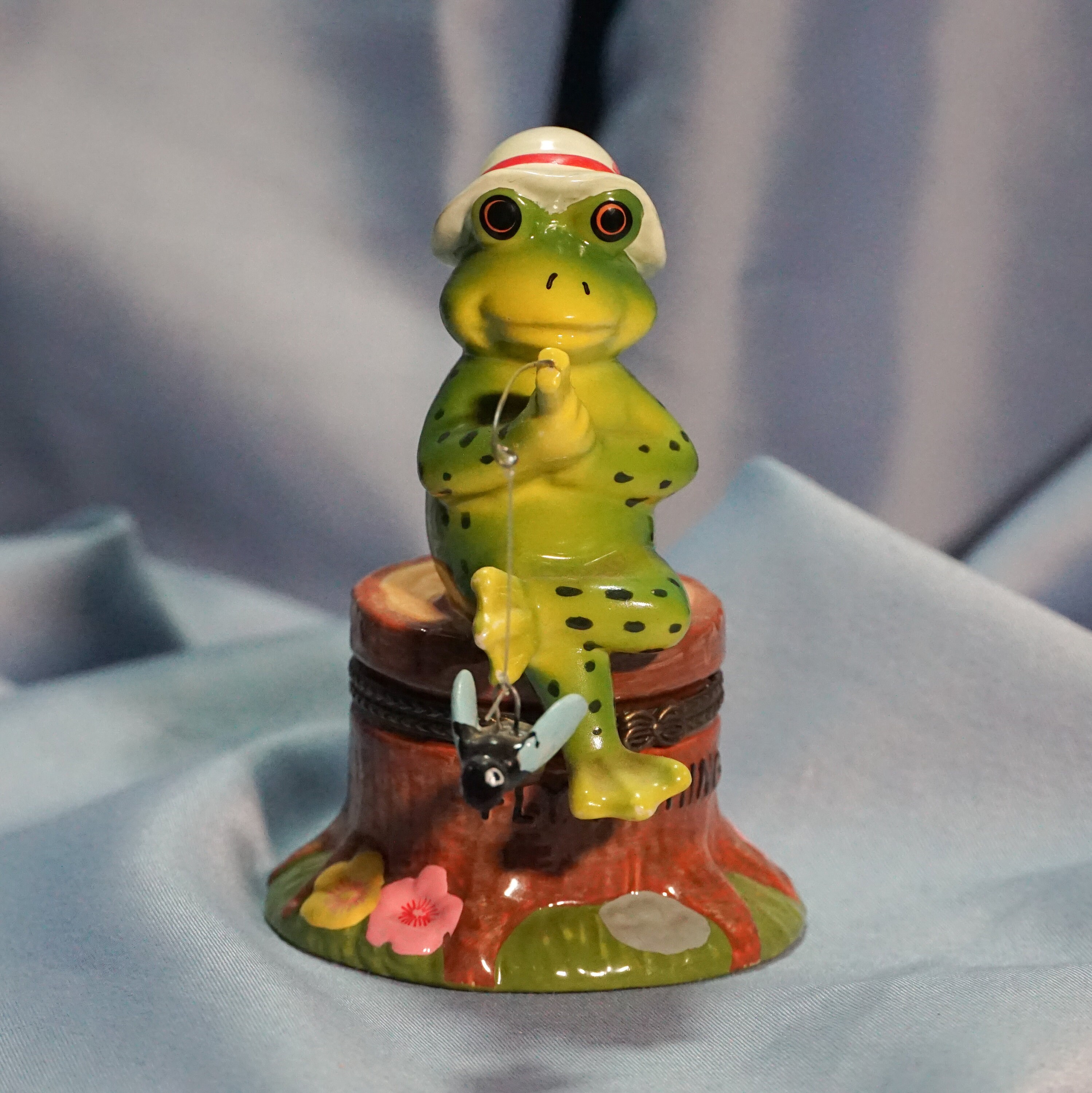 Froggy Goes Fishing Hinged Trinket Box, Hand Painted With Fishing Rod ...