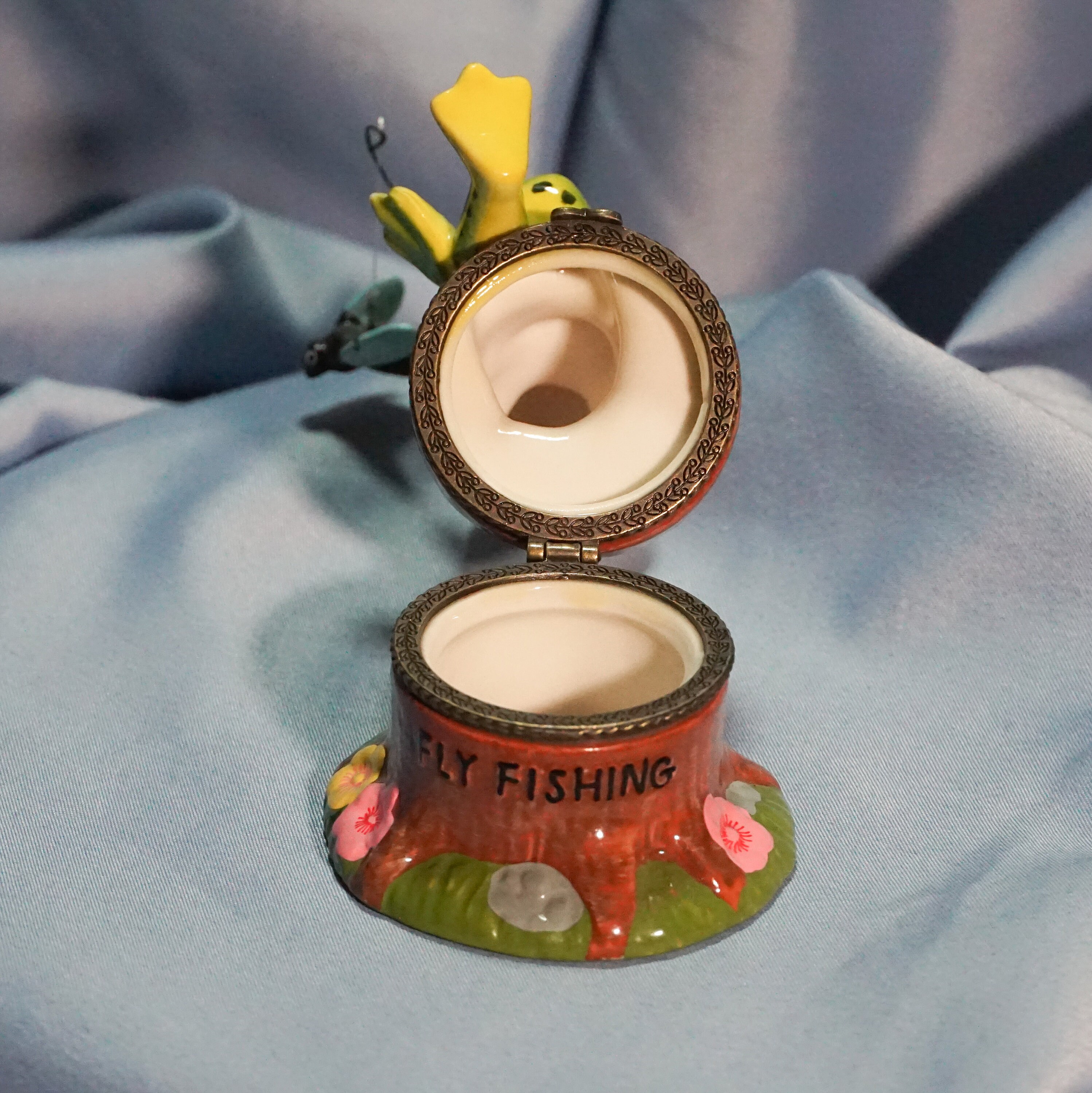 Froggy Goes Fishing Hinged Trinket Box, Hand Painted With Fishing Rod ...