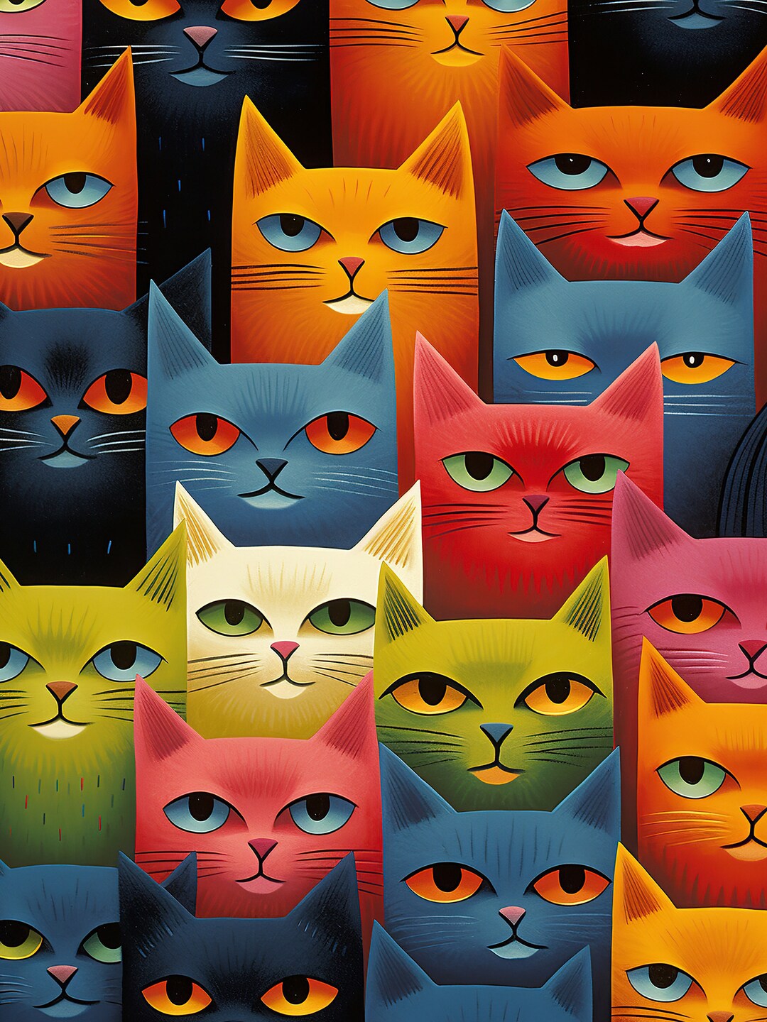 Cat Gallery Portrait Printable Wall Art Geometric Print Cat - Etsy