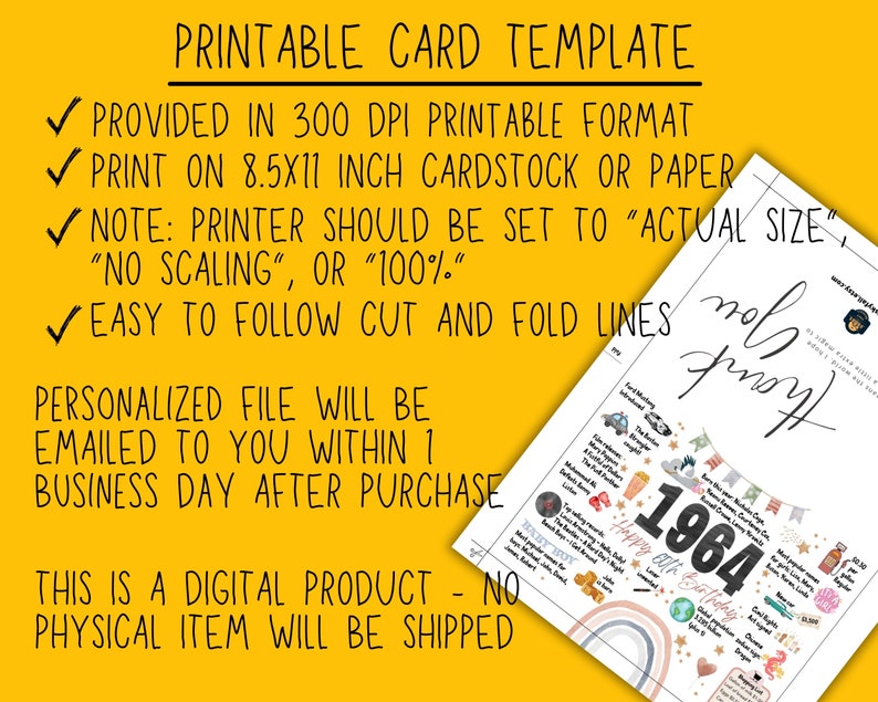 Printable Birthday Card, Happy Birthday 1964, Birthday Card Born in ...