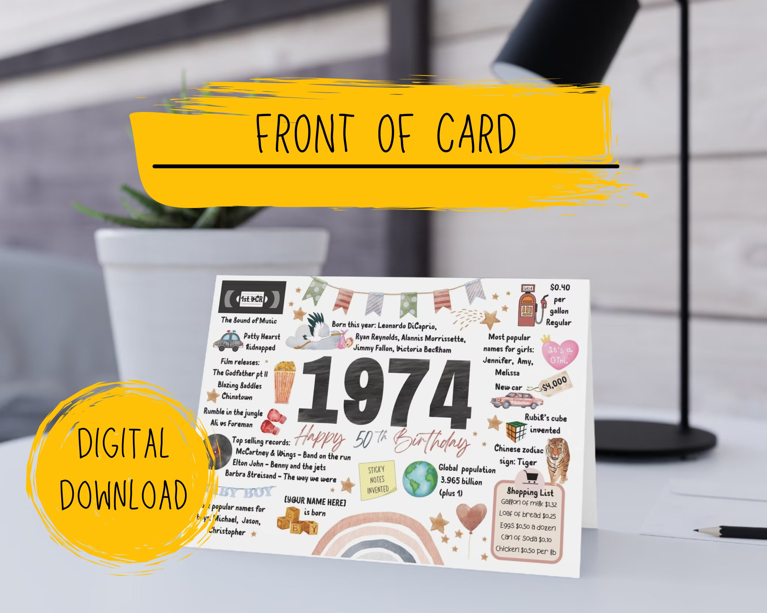 Printable Birthday Card, Happy Birthday 1974, Birthday Card Born in ...