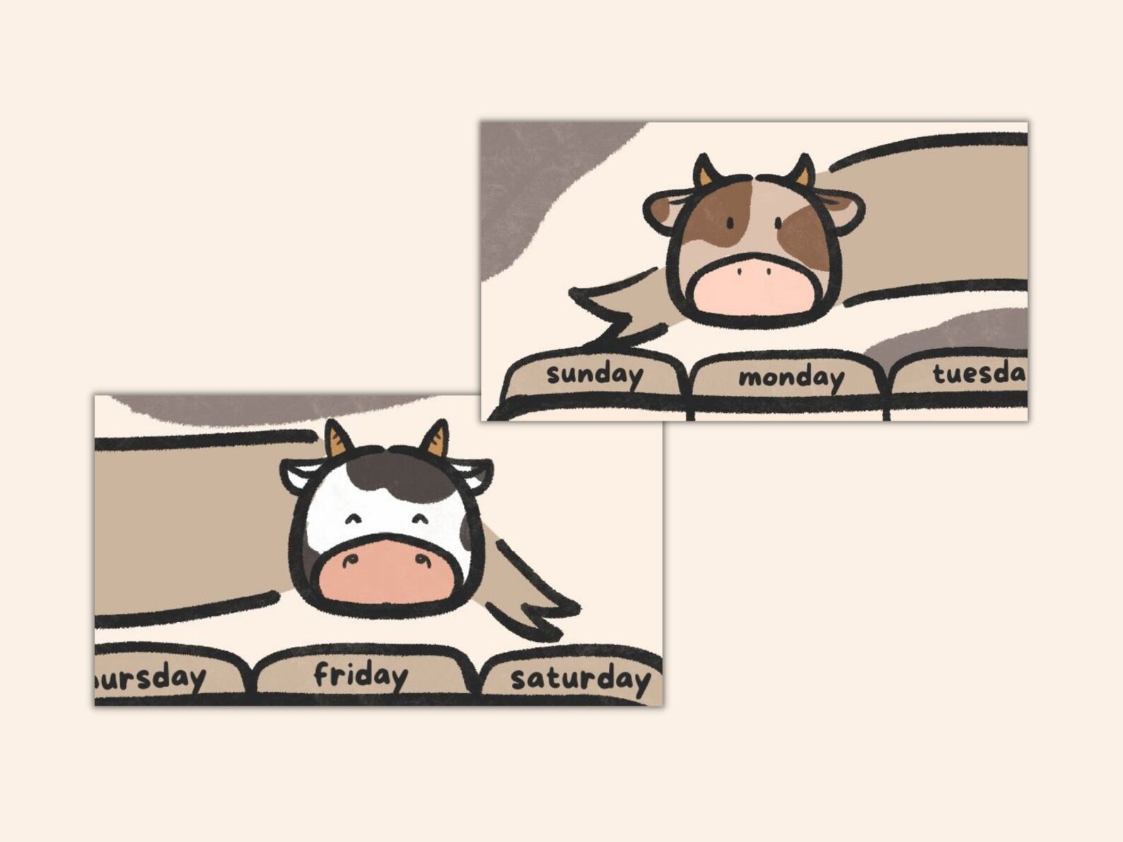 Kawaii Cow, Cute Cow, Undated Digital Calendar/planner, Printable ...