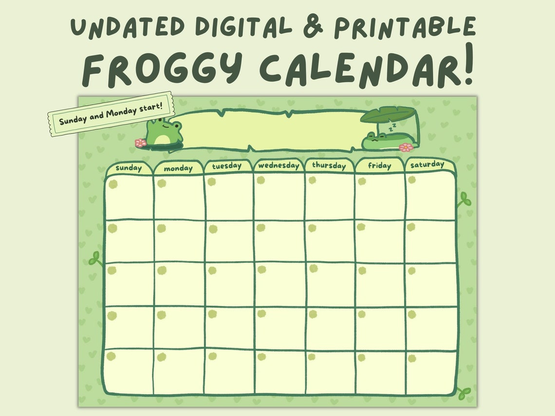 Kawaii Frog, Cute Froggy, Undated Digital Calendar/planner, Printable ...
