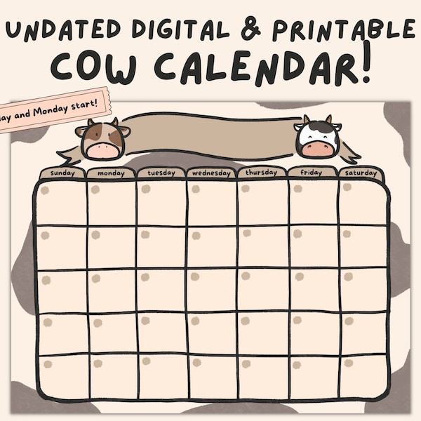 Printable Cow Calendar - Etsy