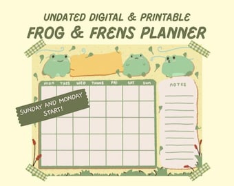 Kawaii Frog, Cute Froggy, Undated Digital Calendar/planner, Printable ...