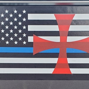 Thin Blue Line Templar Cross Car Decal Magnet - Etsy