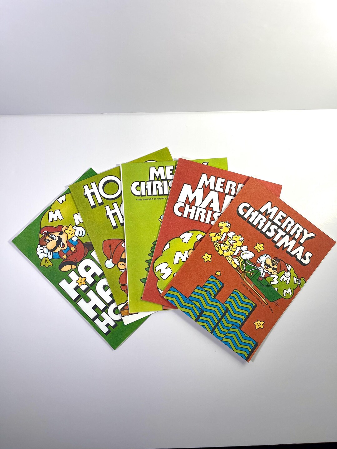 5 Pack of Vintage Mario Themed Holiday Cards Gamer Christmas Present ...