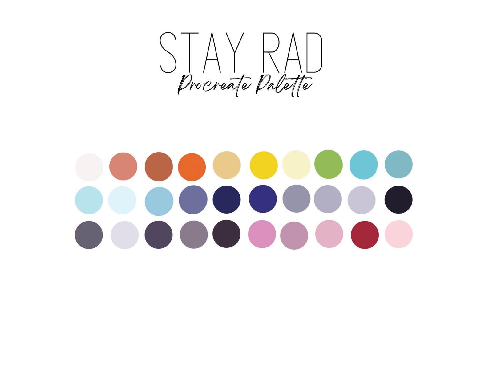 Stay Rad Procreate Palette Procreate Swatches, Colour Swatches, 30 ...