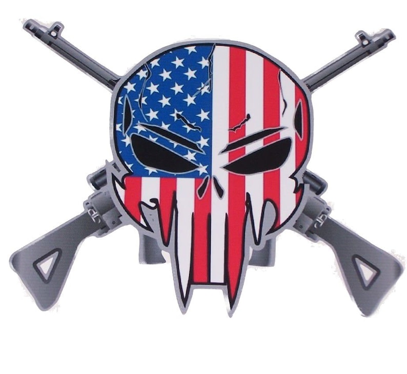 American Flag Skull With Riffles Decal / Sticker Great for Car Truck or ...