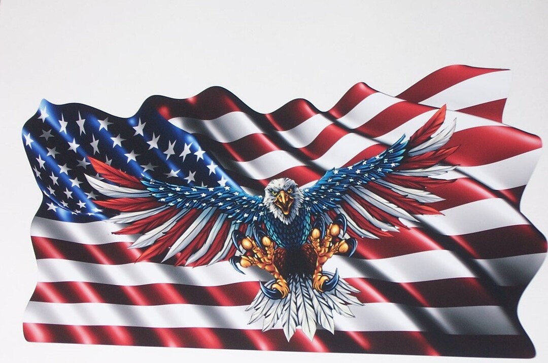 Waving American Flag With Attack Eagle Decal / Sticker - Etsy