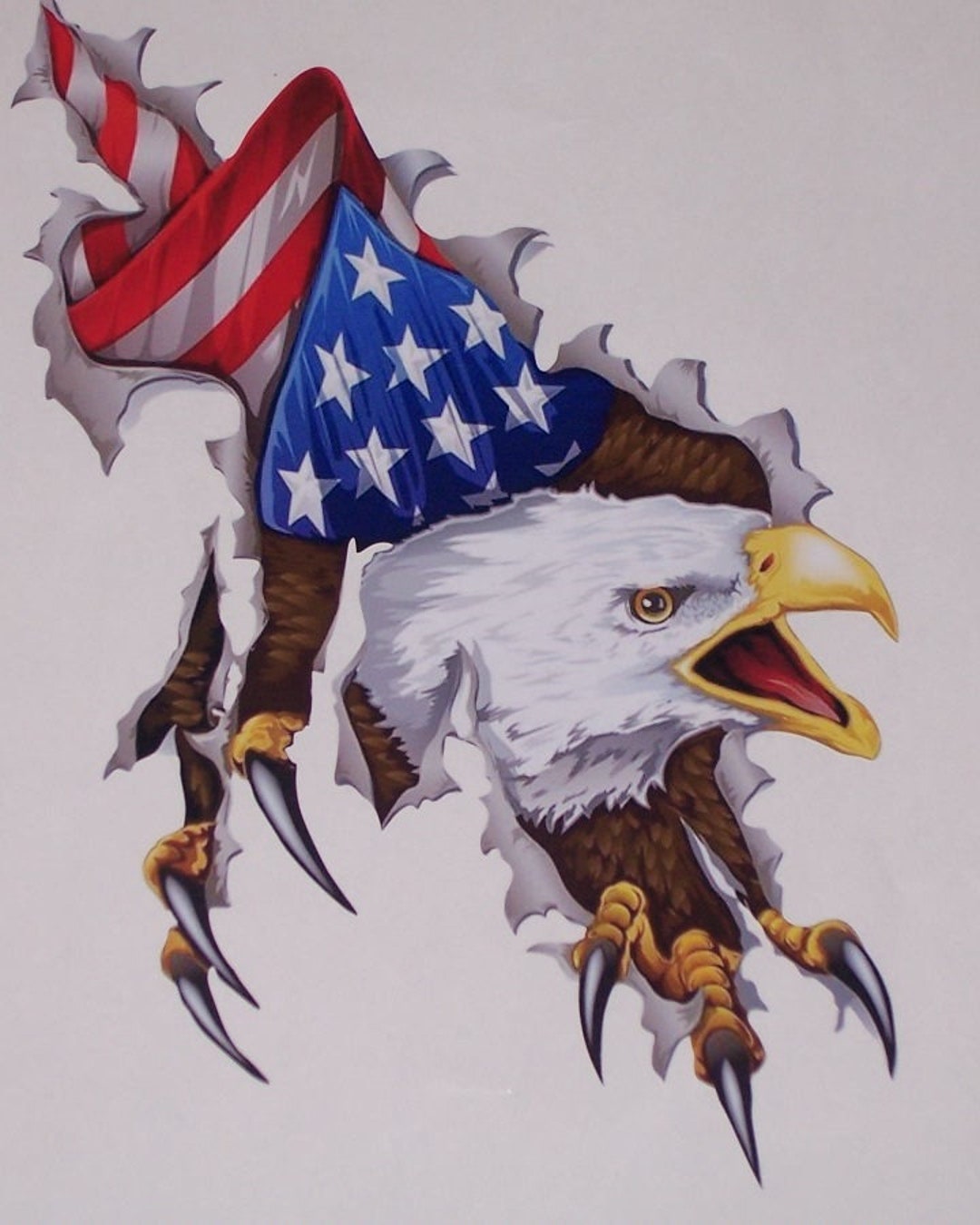 Angled American Flag Claw Ripping Metal Eagle Decal / Sticker Great for ...