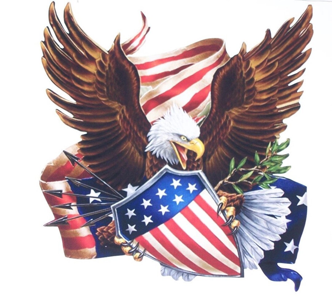 Eagle Holding American Flag Shield Arrows & Grape Vines Decal / Sticker ...