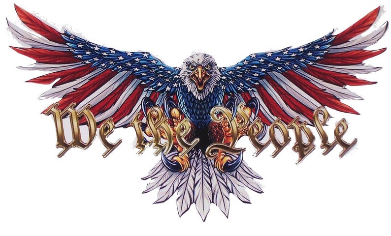 Front Facing Wing Spread American Flag Eagle Holding WE THE PEOPLE ...