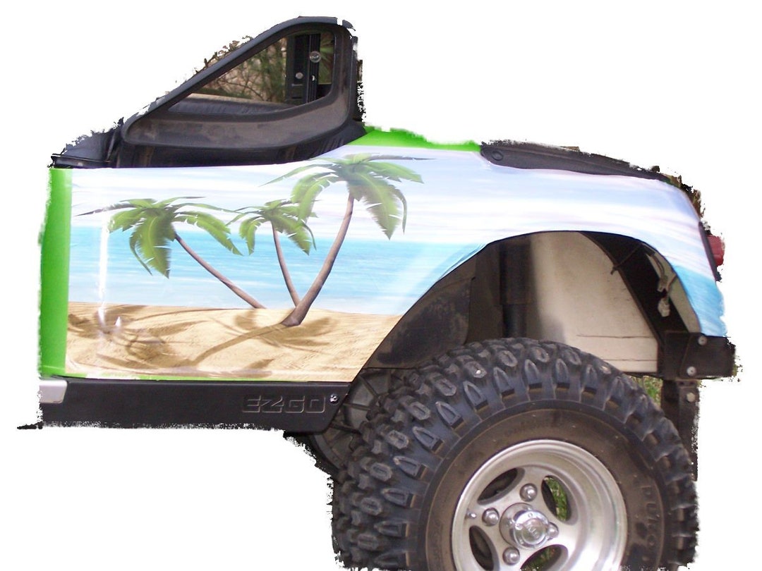 Golf Cart Beach Scene Large Rear Fender Wrap Graphics Set FIT All Year ...