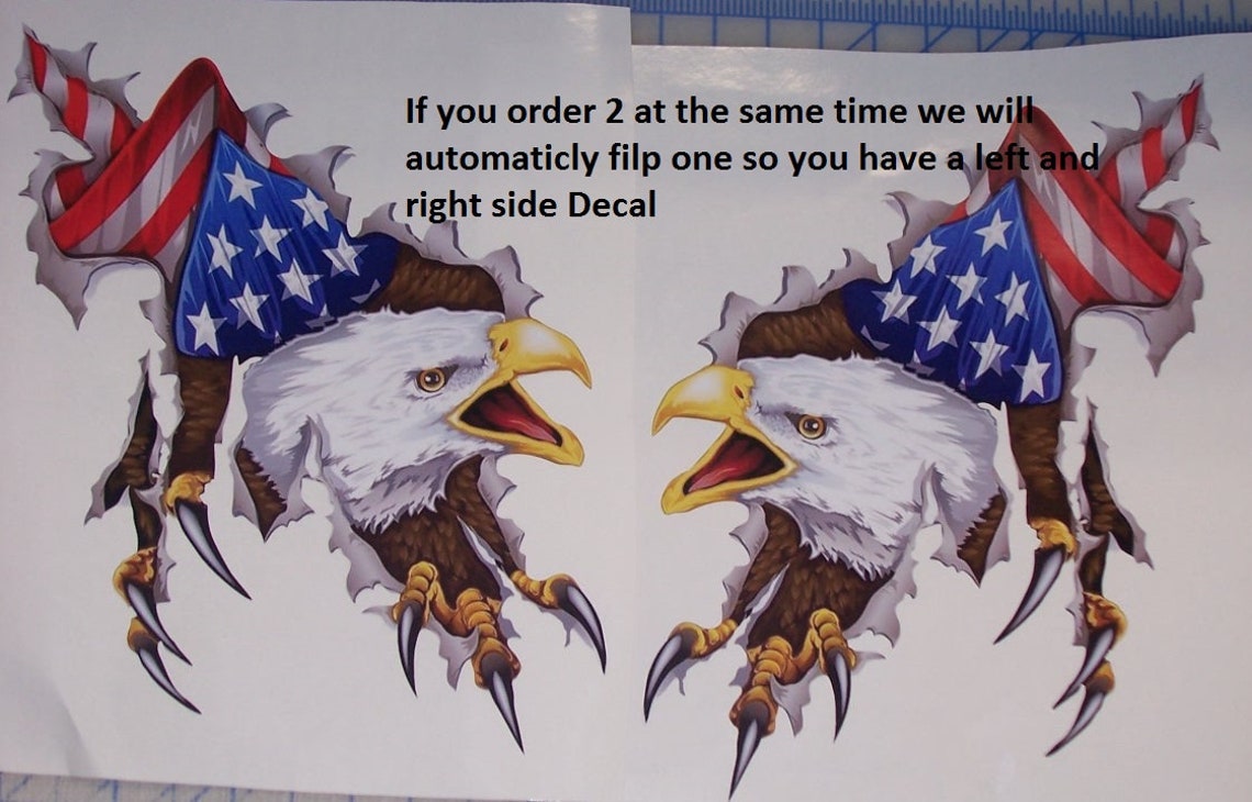 Angled American Flag Claw Ripping Metal Eagle Decal / Sticker Great for ...
