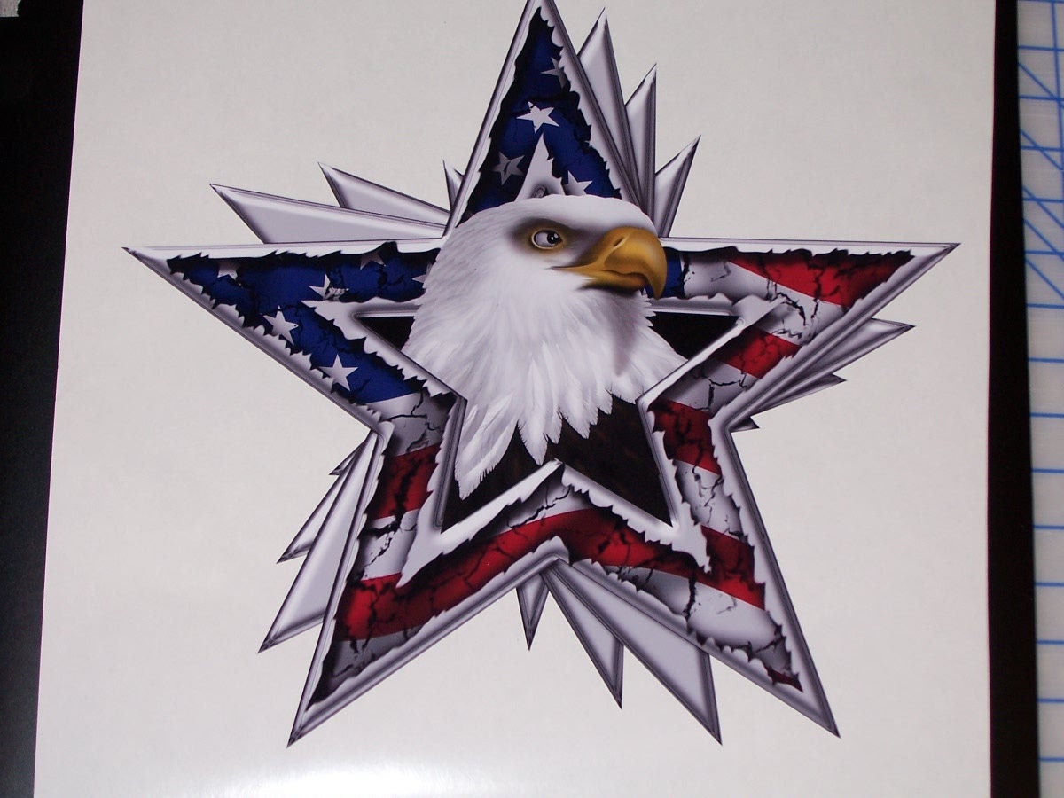 Angry Eagle Head Star American Flag Decal / Sticker Great for Car Truck ...