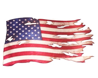Waving Tattered / Ripped American Flag 1 Decal / Sticker - Etsy