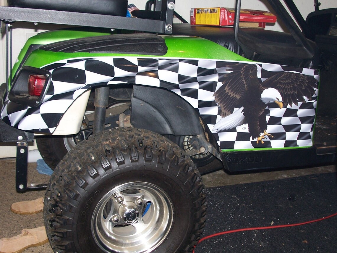 Golf Cart American Flag or Checkered Flag Eagle Large Rear Fender Wrap ...