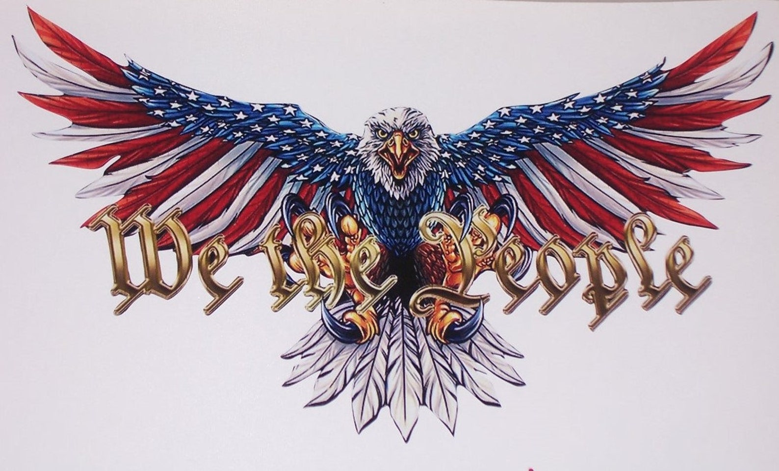 Front Facing Wing Spread American Flag Eagle Holding WE THE PEOPLE ...