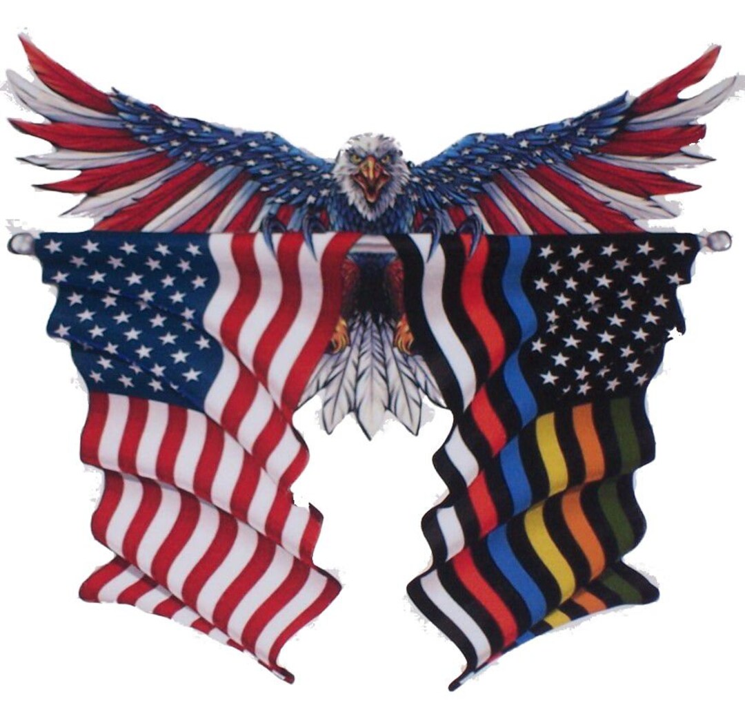 Front Facing Wing Spread American Flag Eagle Holding American & 1st ...