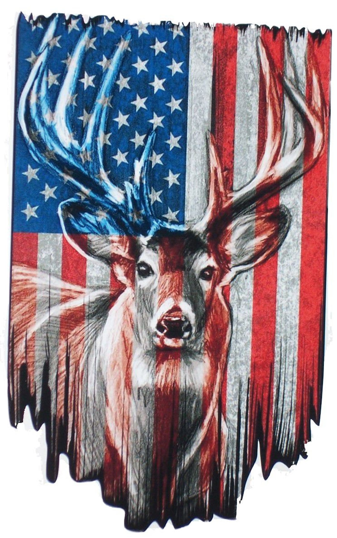 Tattered / Ripped Deer Head American Flag Decal / Sticker - Etsy