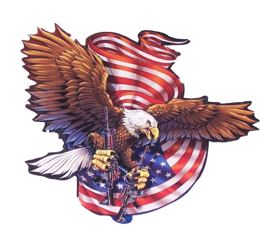 American Flag Eagle Holding Riffles Decal / Sticker Great for Car Truck ...