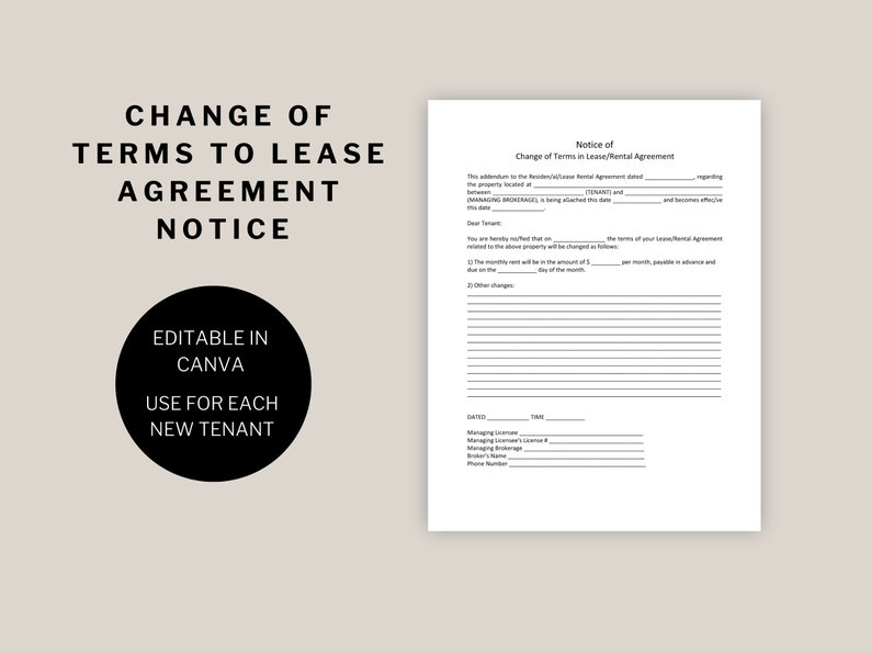 Lease Change Notice: Editable Tenant/property Manager Form (canva) - Etsy