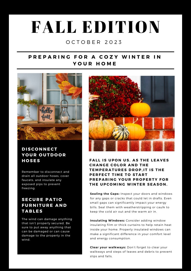 Property Management Newsletter Template | Fall Newsletter | Editable ...