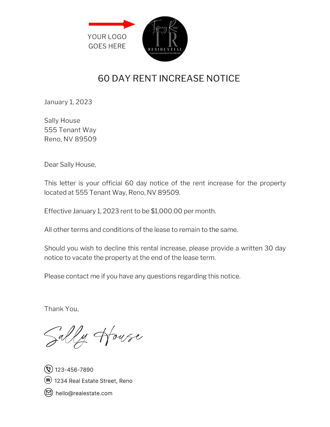 60 Day Rent Increase Notice | Editable PDF Canva |property Manager ...