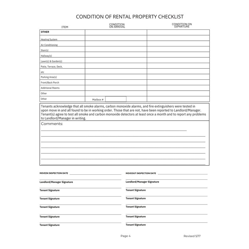 Editable | Property Move in Condition Checklist | Tenant Forms ...