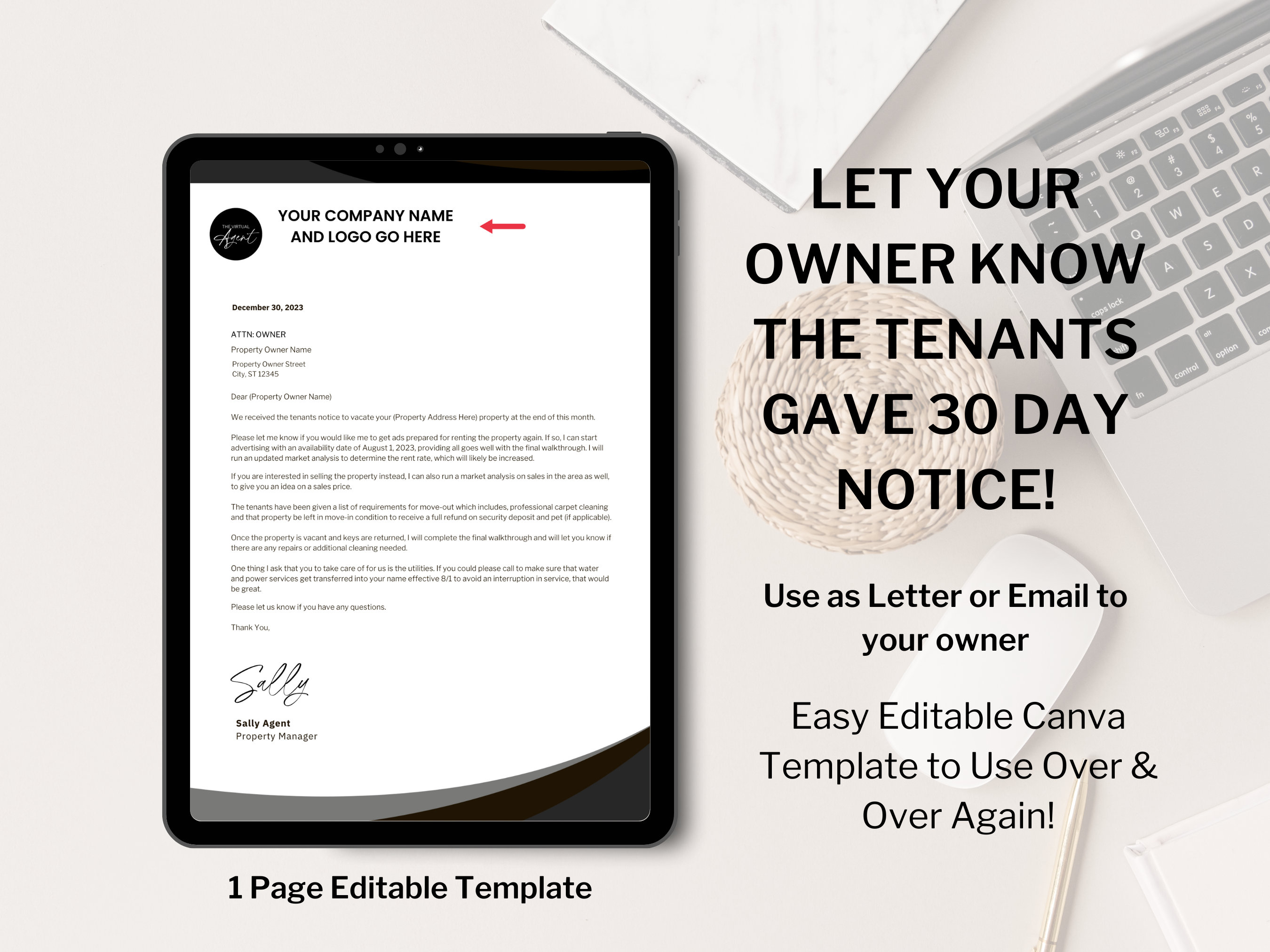Owner 30 Day Notice Notification Letter| Email | Property Management ...