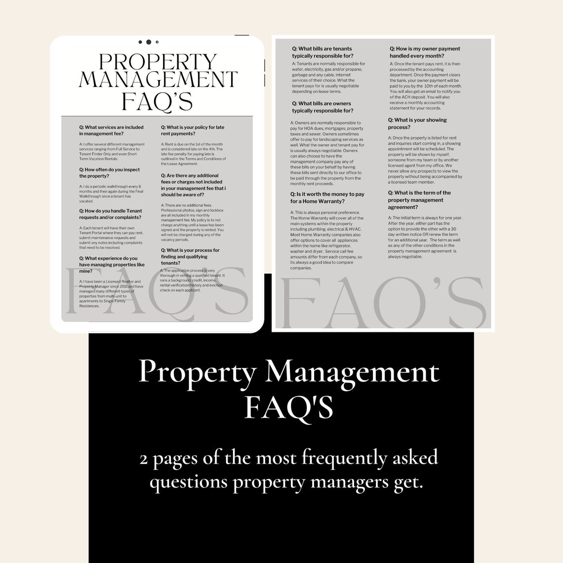 Property Management FAQ'S Property Manager Real Estate - Etsy