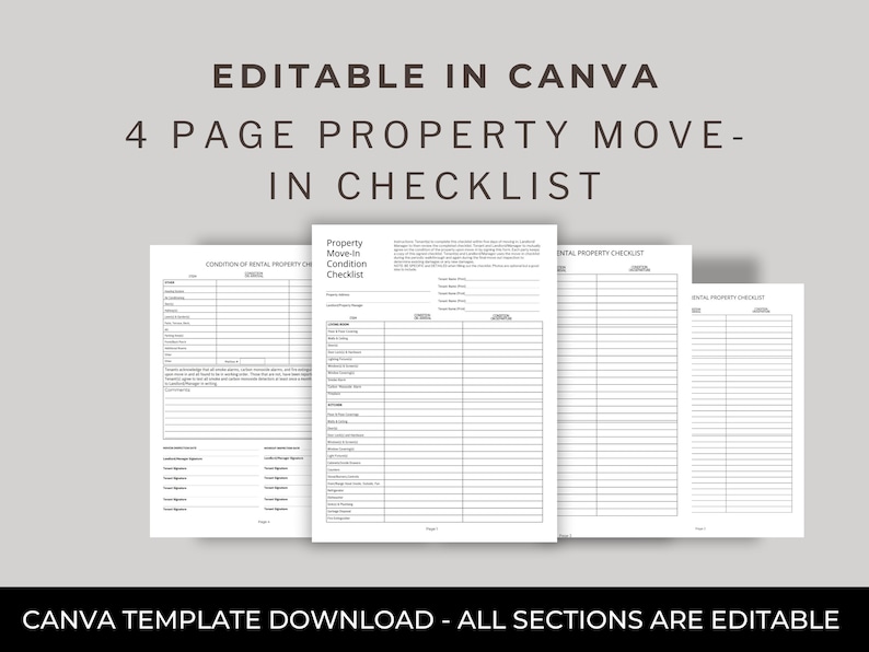 Editable | Property Move in Condition Checklist | Tenant Forms ...