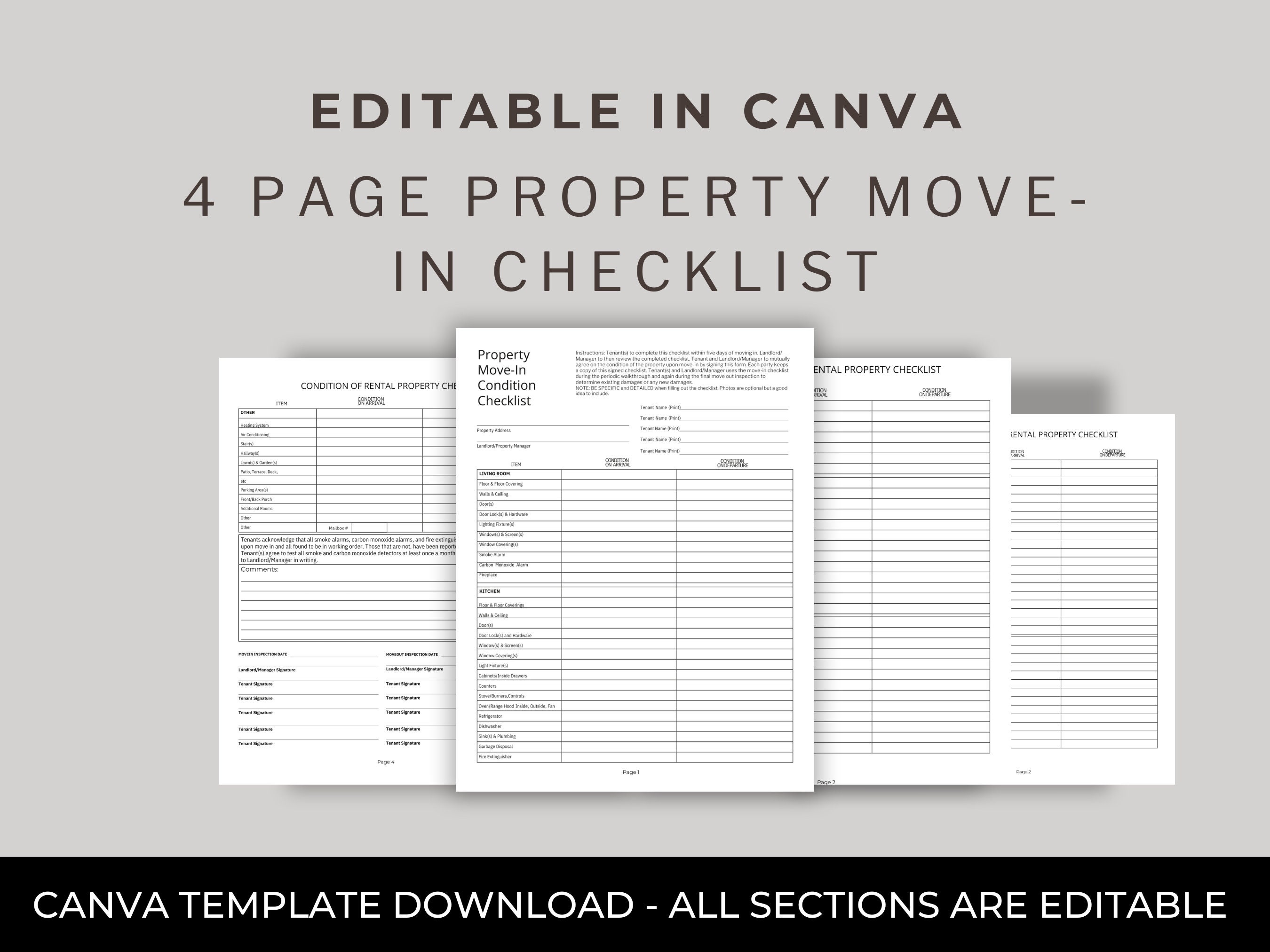 Editable Property Move-in Checklist: Landlord Tenant Forms (canva ...