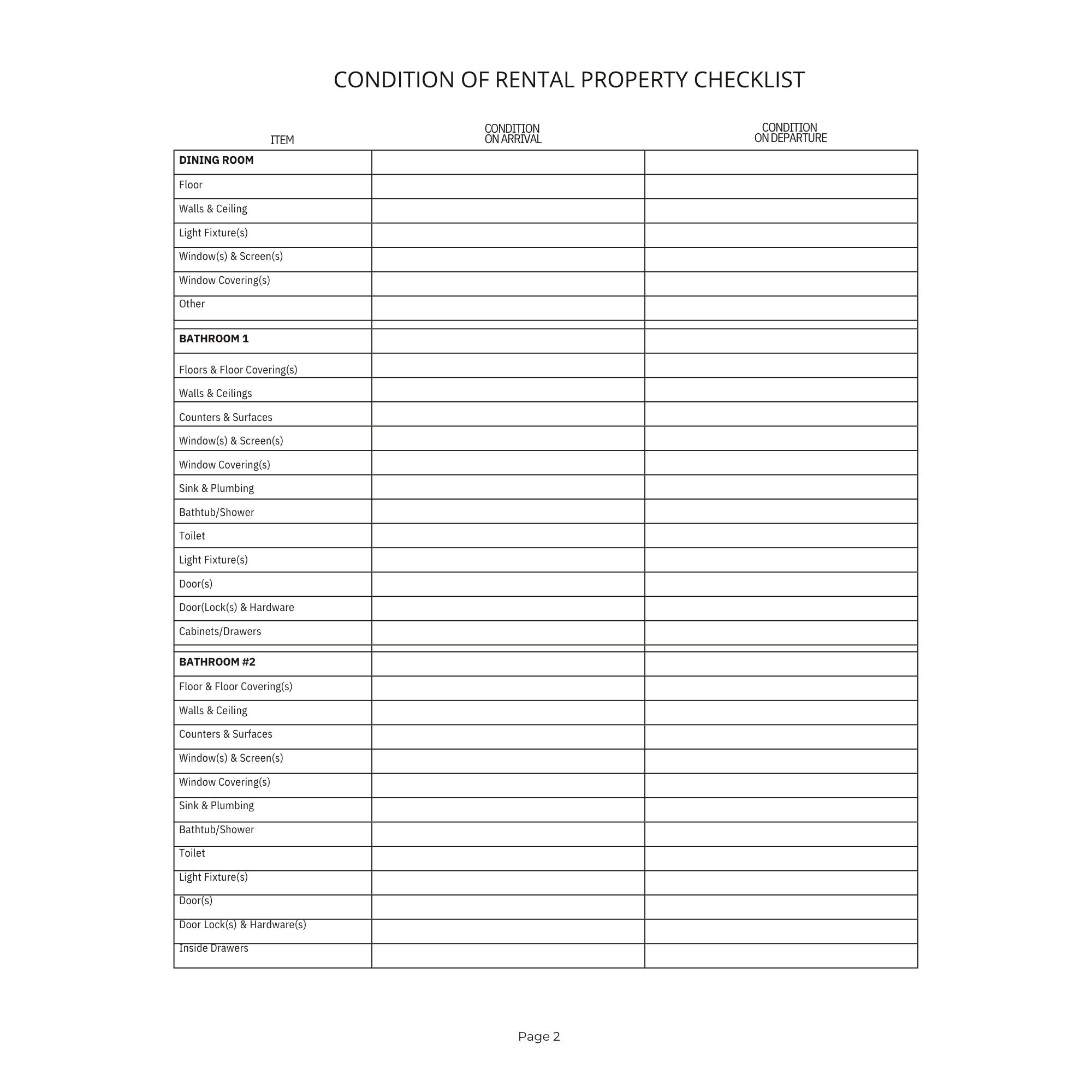 Editable | Property Move in Condition Checklist | Tenant Forms ...