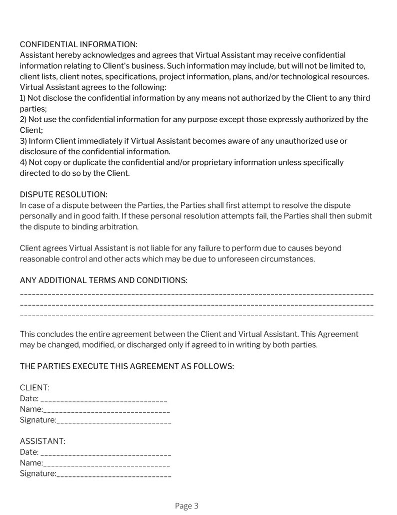 Virtual Assistant Agreement Template: Editable VA Client Contract ...