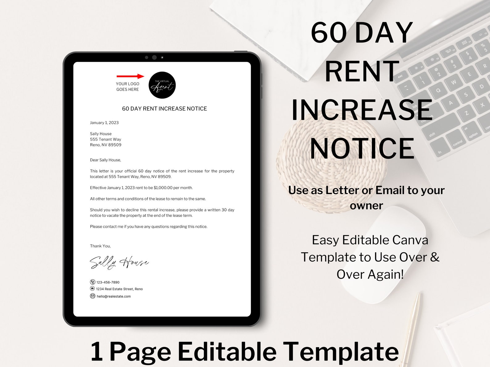 60 Day Rent Increase Notice | Editable PDF Canva |property Manager ...