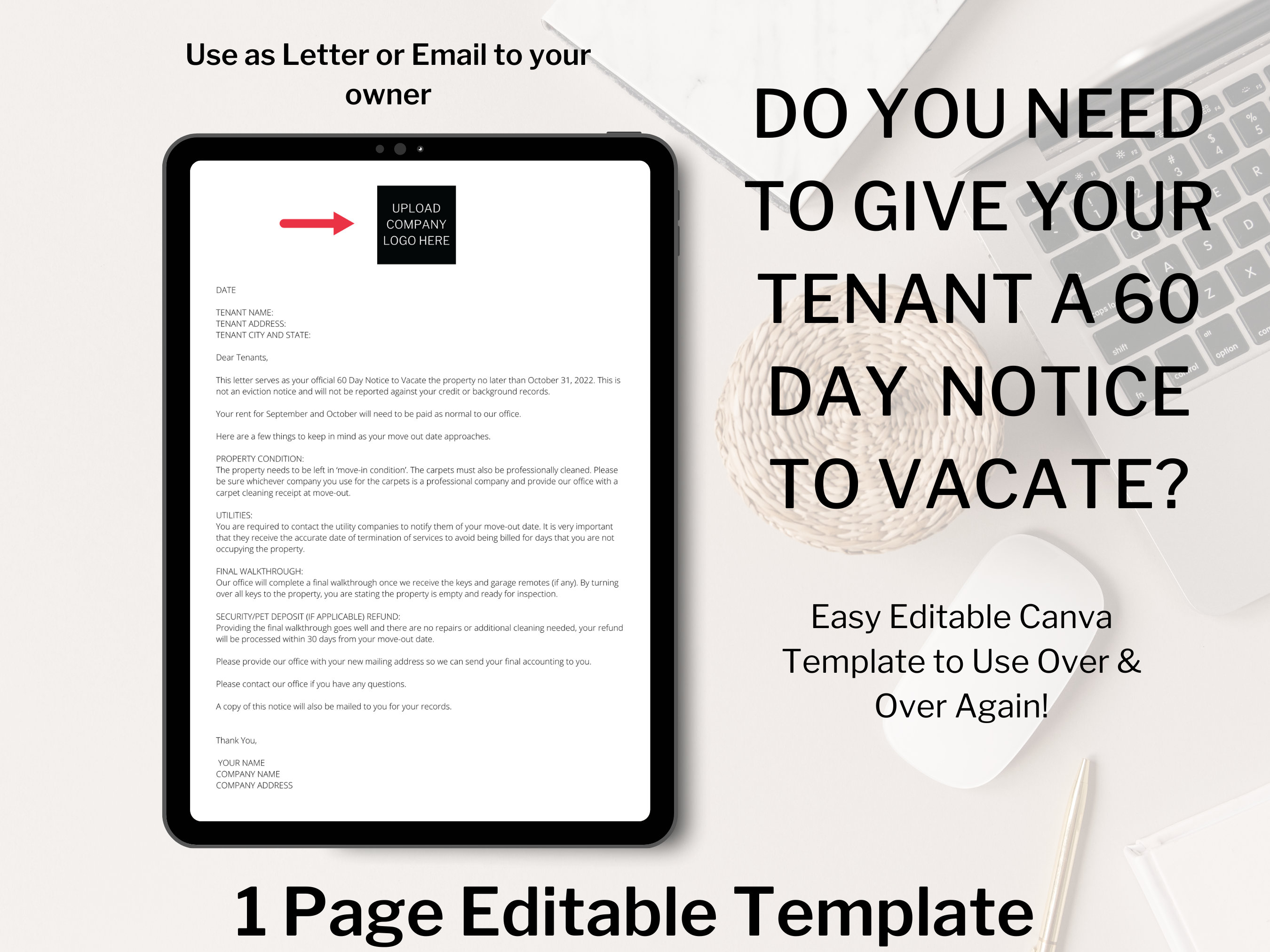 60 Day Notice to Vacate | Property Management | Editable Canva Template ...