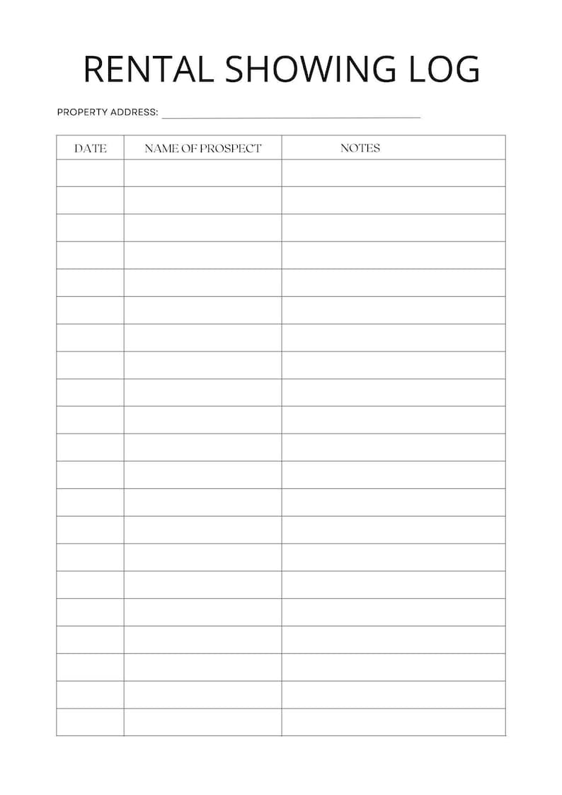 Rental Showing Log Template: Property Management Report (canva Editable ...