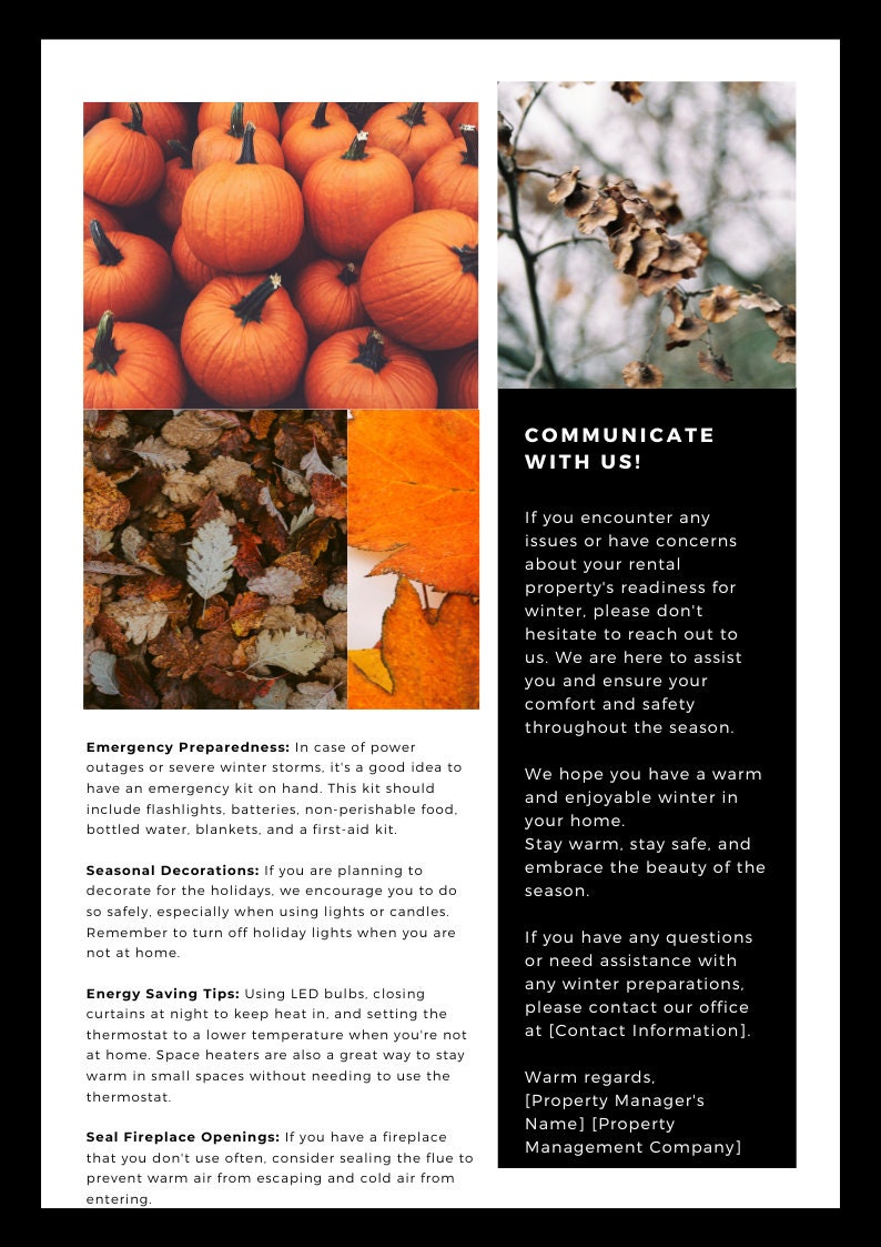 Fall Tenant Newsletter Template: Editable Real Estate Newsletter (canva ...