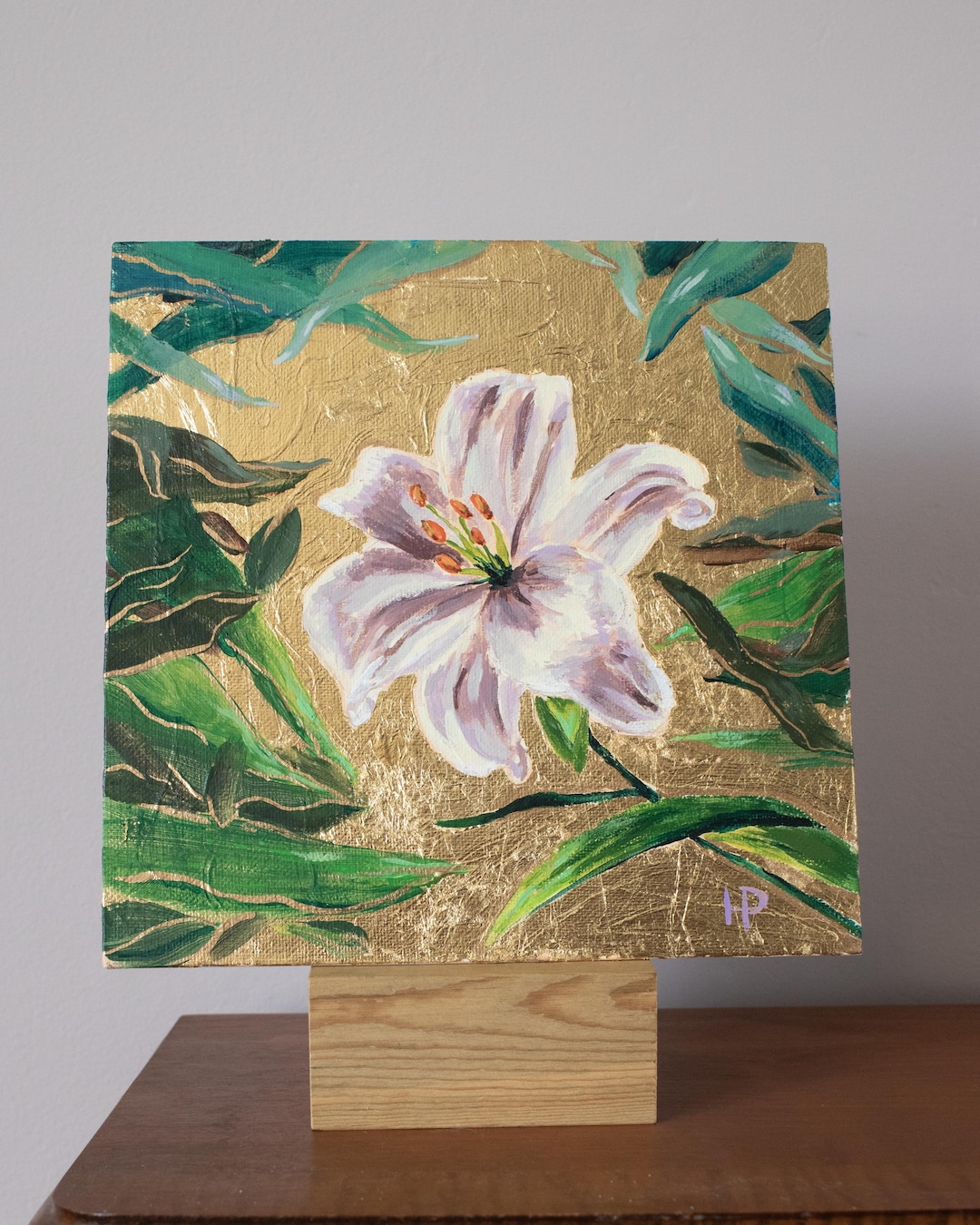 Gilded Lily Flower Original Painting 8x8in - Florals, Botanical Wall ...