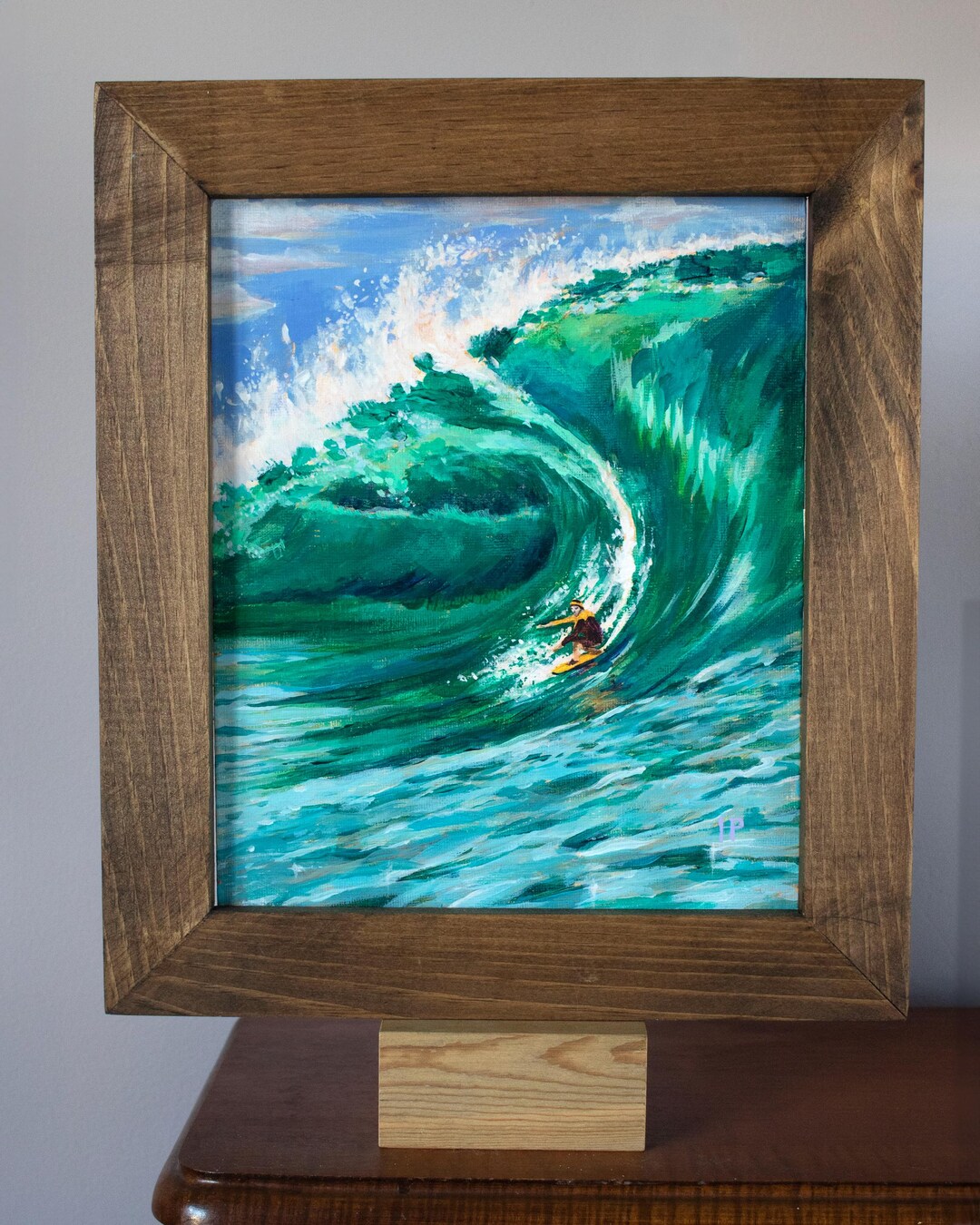 Surfing the Big Wave Original Acrylic Painting 8x10in - Ocean Wave Art ...