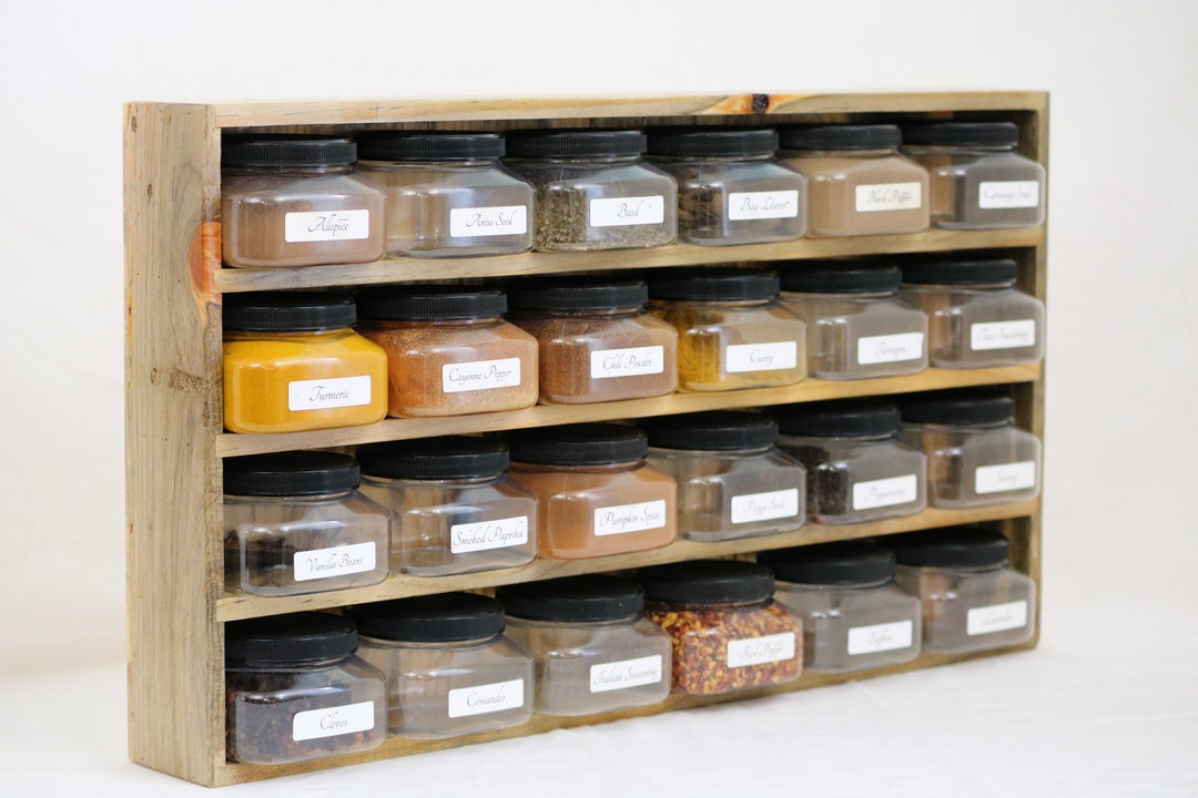 Spice Rack With Bottles, and Labels, Farmhouse, Rustic, Pallet Style ...