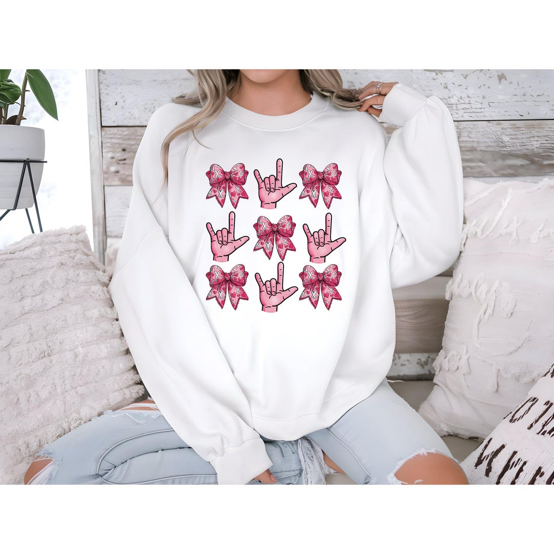 ASL I LOVE YOU Coquette Bow Preppy Sign Language Png Valentine’s Day ...