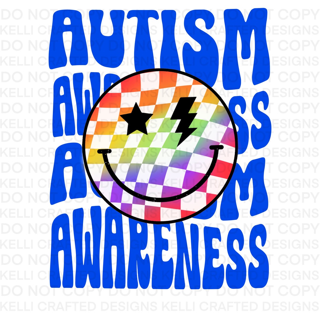 Retro Autism Awareness Smiley Png Digital Download for Sublimation or ...