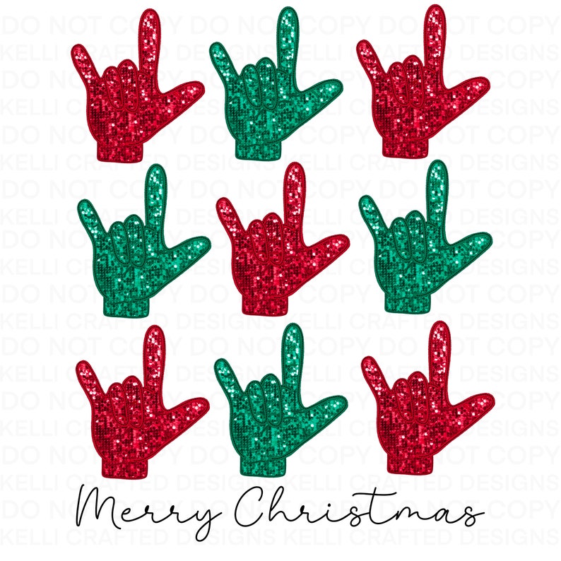 ASL Sign Language I LOVE YOU Merry Christmas Sequin Glitter Png for ...