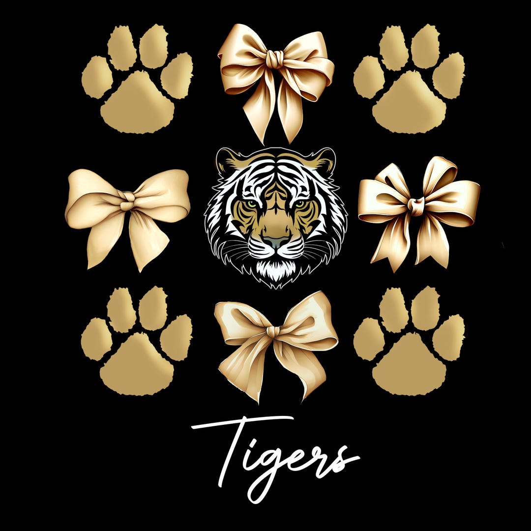 Tiger Mascot Corquette Bow Png Black and Gold - Etsy