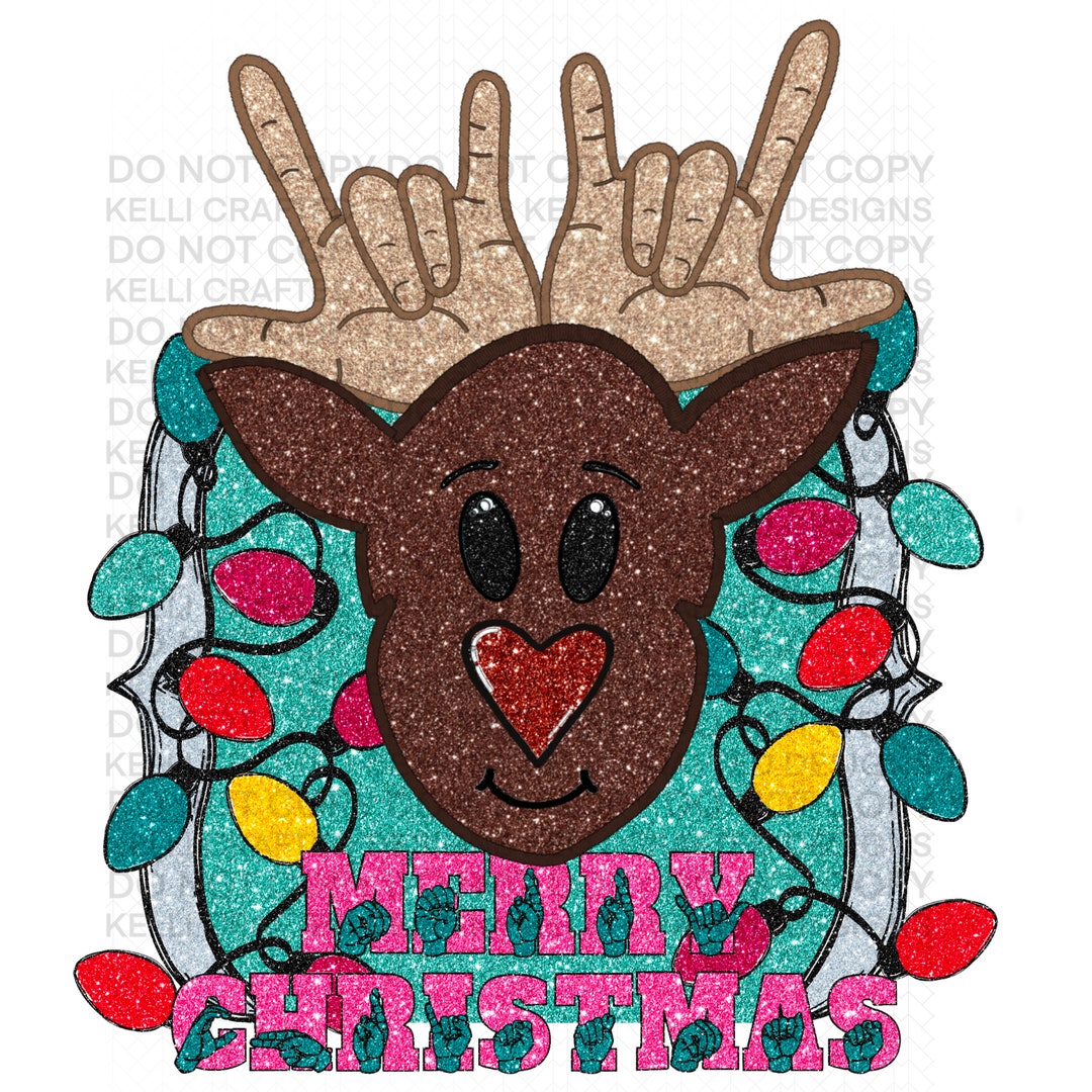 ASL Sign Language Merry Christmas Glitter Reindeer Png - Etsy