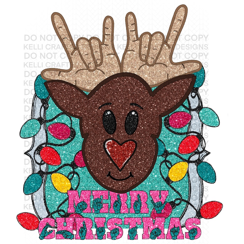 ASL Sign Language Merry Christmas Glitter Reindeer Png - Etsy